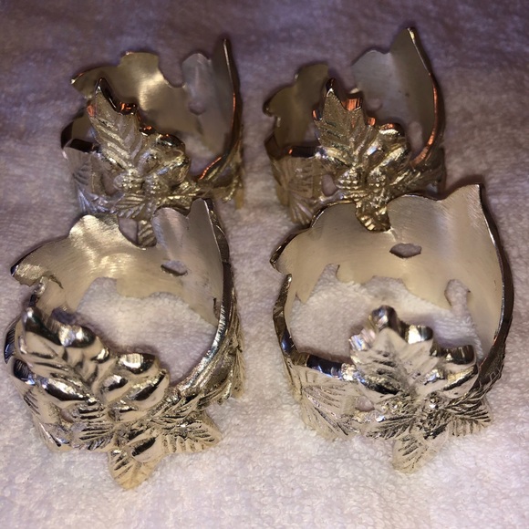 Pottery Barn | Dining | Pottery Barn Leaf Leaves Napkin Rings Set Of 4 ...